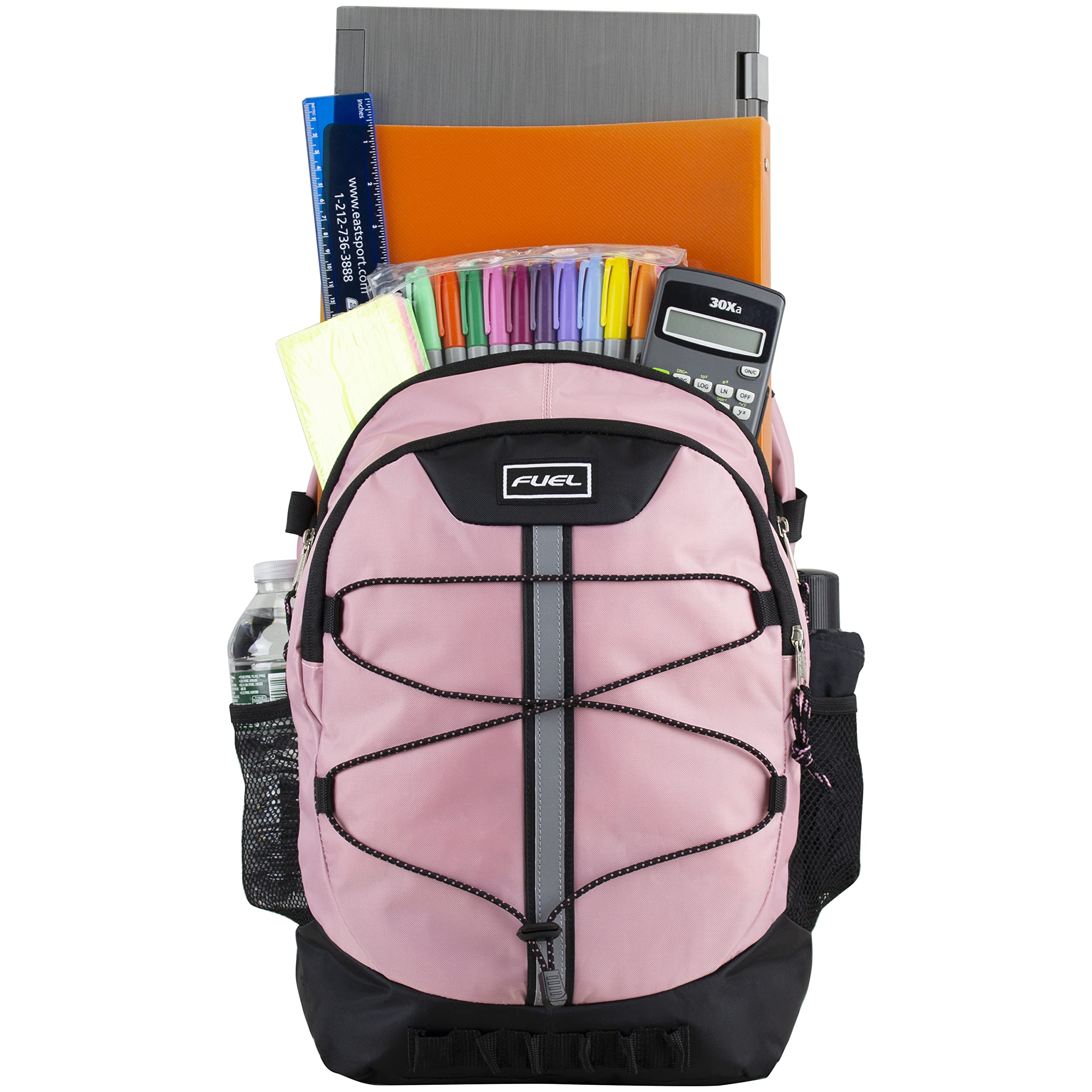 FUEL Hiking Backpack for Women Men Terra Sport, Travel, College, Gym, Work with Laptop Sleeve, Bungee, 18 Inches, Pink