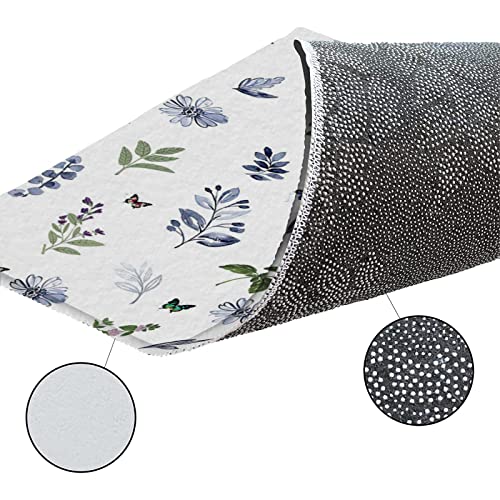 Welcome Doormat Green Leaf Flowers Butterfly White,Rubber Backing Kitchen Carpet Pastoral Botanical,Durable Washable Entry Rugs for Bedroom Dining Room Front Door Decor 16x24In