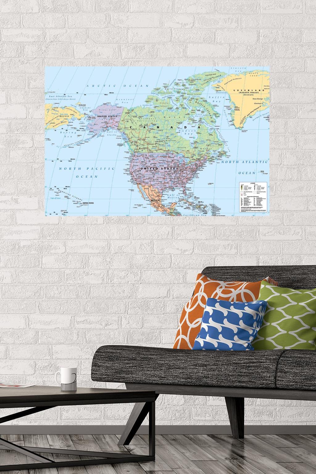 Trends International North America Map 2023 Wall Poster, 34L x 22.4W, Premium Unframed Version