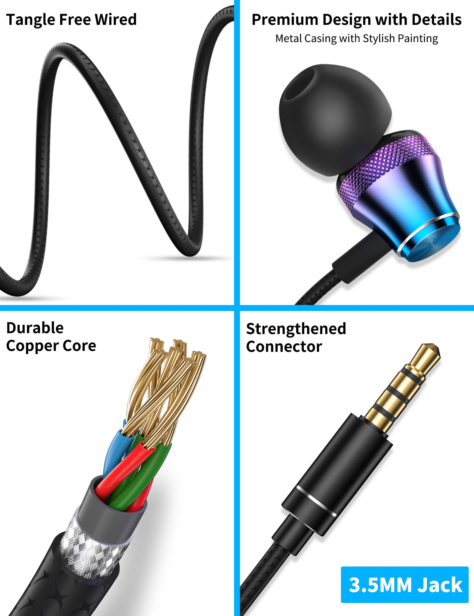 3.5mm Jack Earbuds Wired Earphone for Chromebook PC Laptop Samsung Galaxy S10 A25 A15 5G Plug in Audio Ear Buds Noise Canceling HiFi Stereo in Ear Headset Corded Headphones for Kindle Fire HD 10,8,7