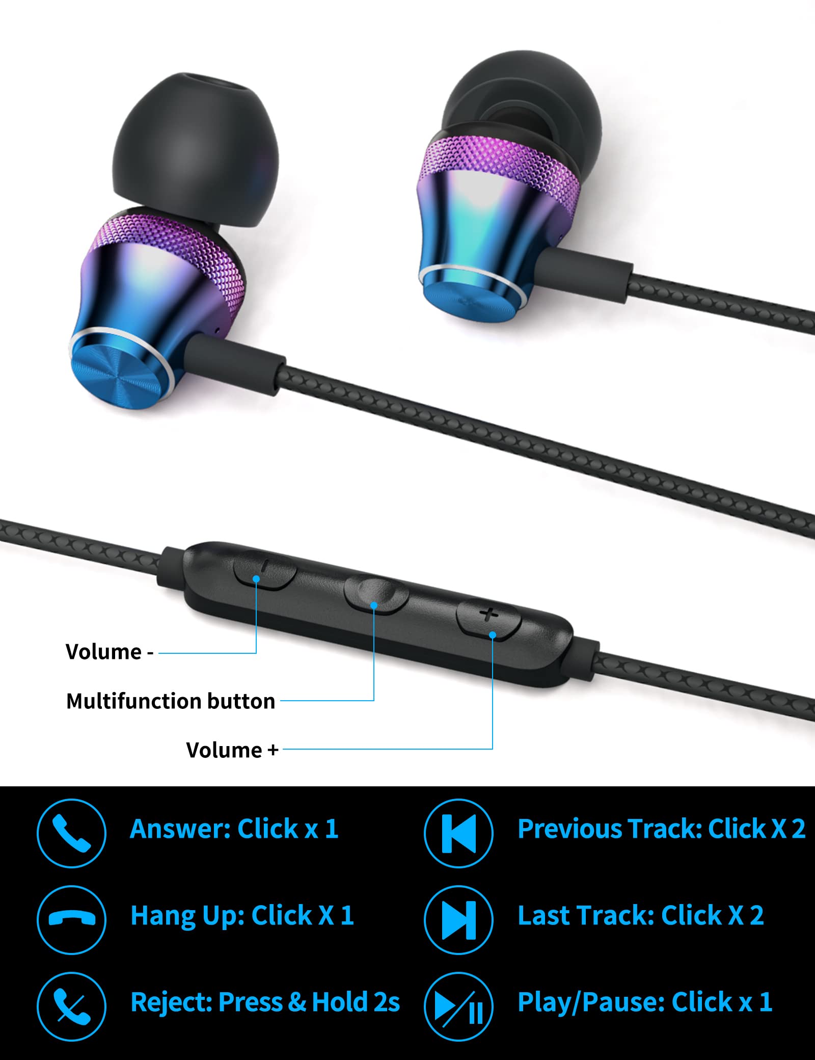 3.5mm Jack Earbuds Wired Earphone for Chromebook PC Laptop Samsung Galaxy S10 A25 A15 5G Plug in Audio Ear Buds Noise Canceling HiFi Stereo in Ear Headset Corded Headphones for Kindle Fire HD 10,8,7