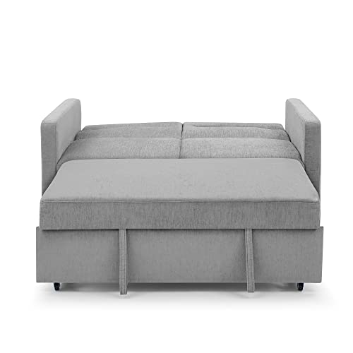 FANYE Chenille Upholstered Loveseat Sleeper w/Side Storage Pockets, 54.5" 2-Seaters Sofa with Pull-Out Couch Bed with Adjustable Cushions Backrest for Living Room Apartment Office Small Space, Grey