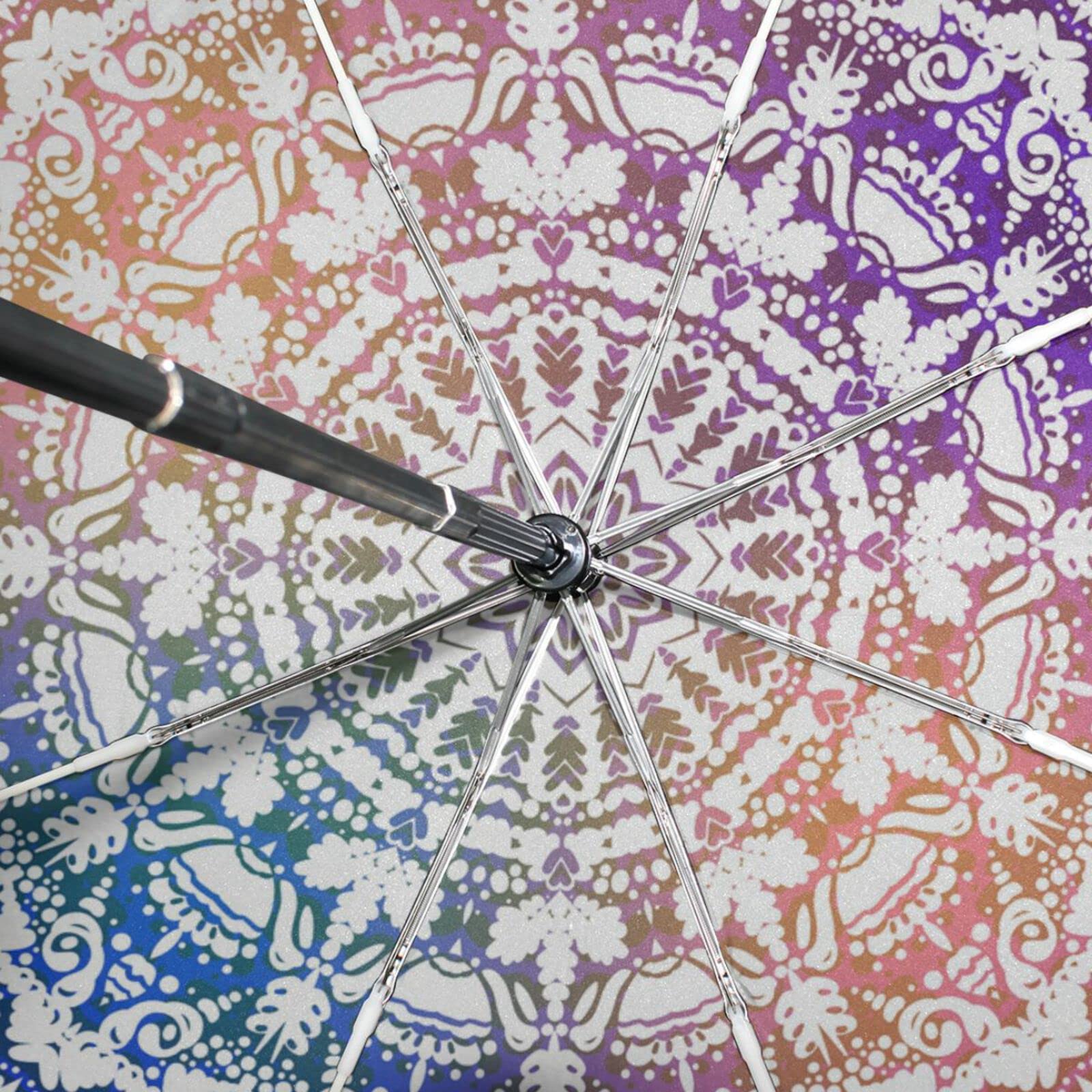 Vdsrup Indian Mandala Auto Umbrella Open Close Galaxy Nebula Anti UV Umbrella Compact Windproof Parasol Umbrellas for Travel Car School Sun Rain