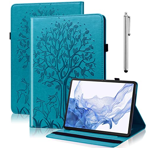 VODEFOX Case for Xiaomi Redmi Pad 10.61 Inch 2022,Embossed Design Deer&Tree PU Leather Flip Stand Case with Pen Holder Elastic Band for Redmi Pad 10.61 Tablet Cover - Blue