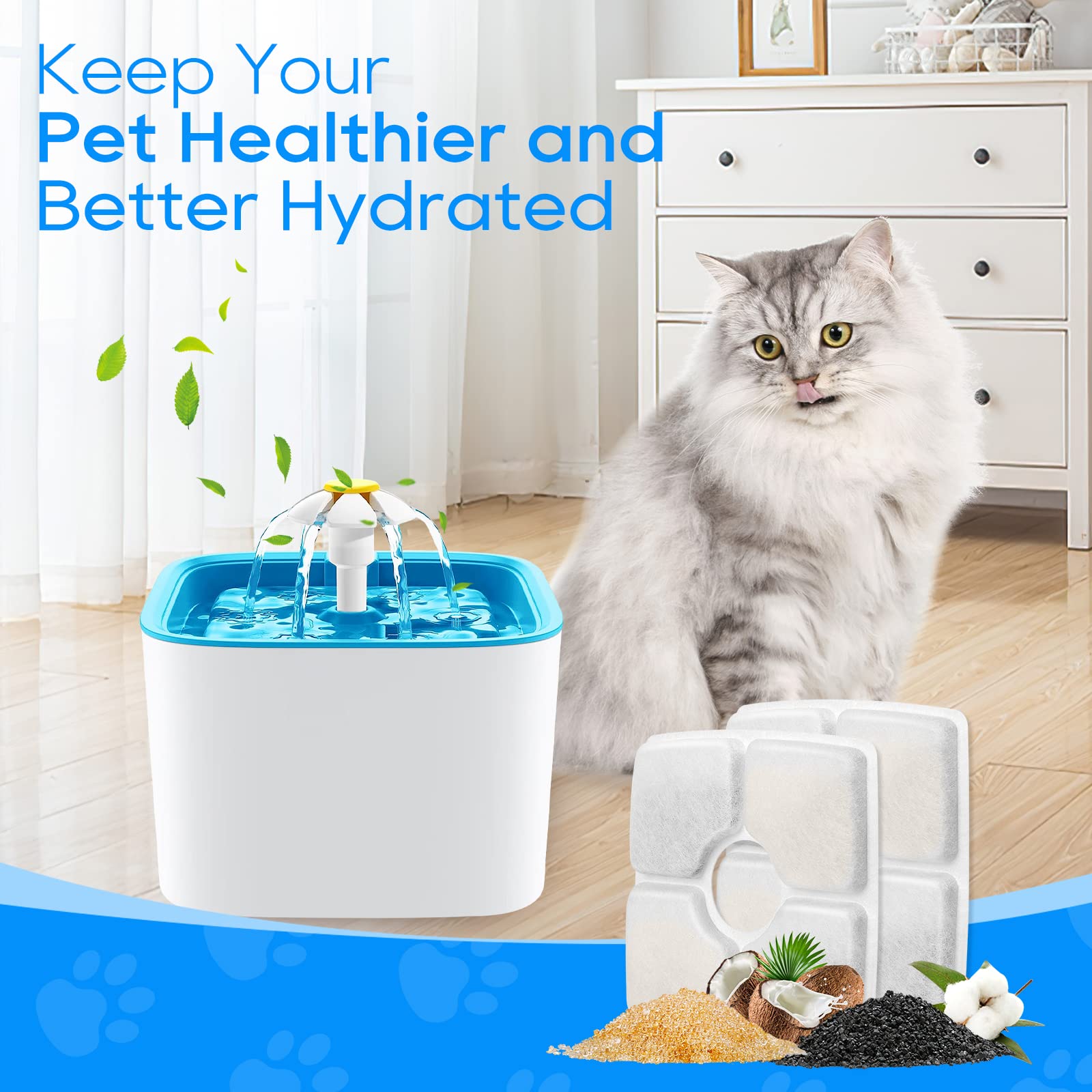MyfatBOSS 15 Pack Cat Water Fountain Filter, 10 Pack Cat Fountain Filter Replacement & 5 Pack Replacement Pre-Filter Sponges Fit for 84oz/2.5L Automatic Cat Pet Dog Water Fountain