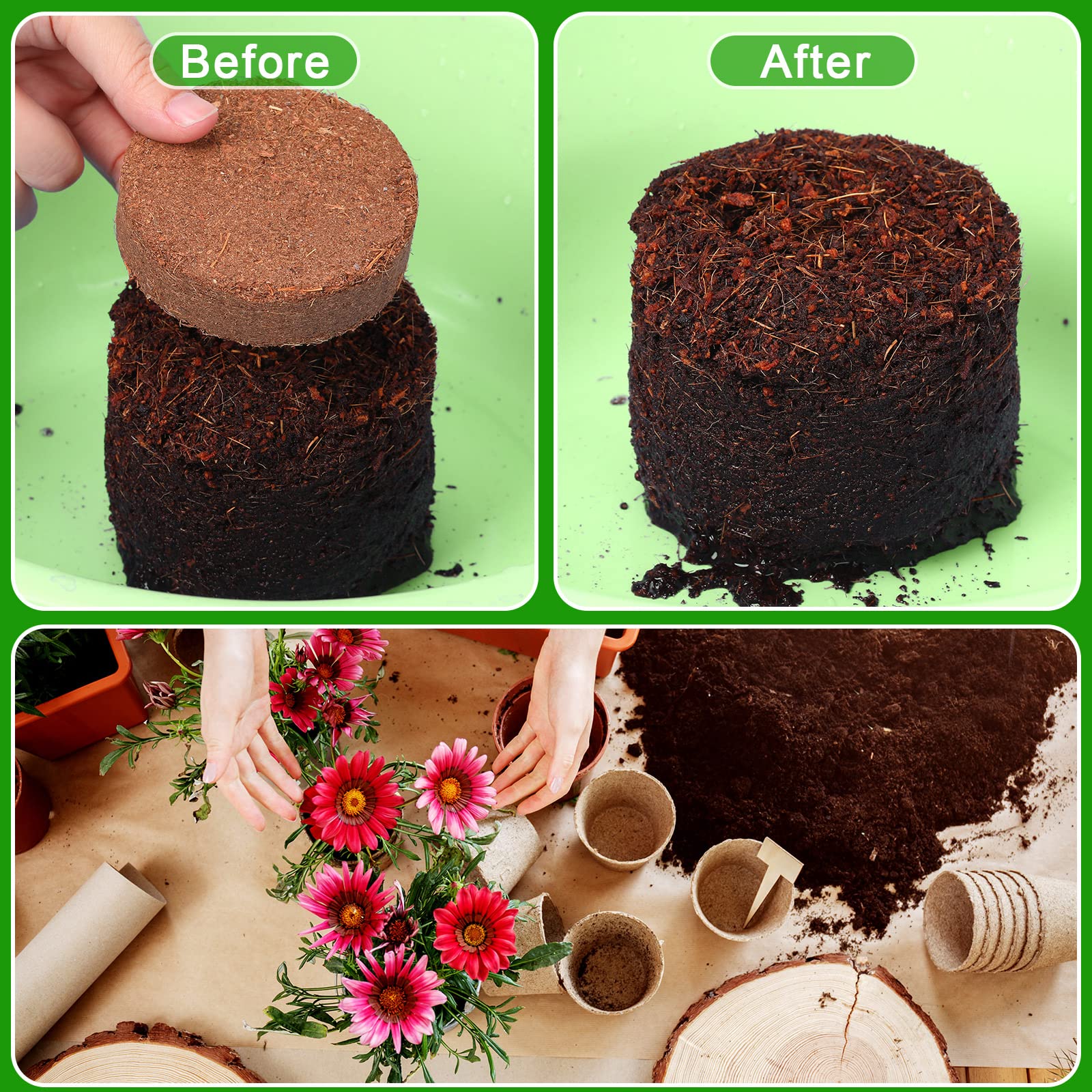 40 Packs 20mm 3 Inch Organic Coir Potting Soil for Planting Pellets Expanding Coir Fiber Compressed Soil Coconut Seed Starters Peat Pellet for Cactus Succulent Vegetable Cat Grass Bonsai