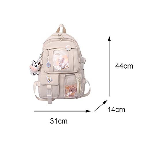 YOUNE Kawaii Backpack, with Kawaii Pin and Cute Accessories Backpack Cute Aesthetic Backpack for School Capacity Rucksack, Beige