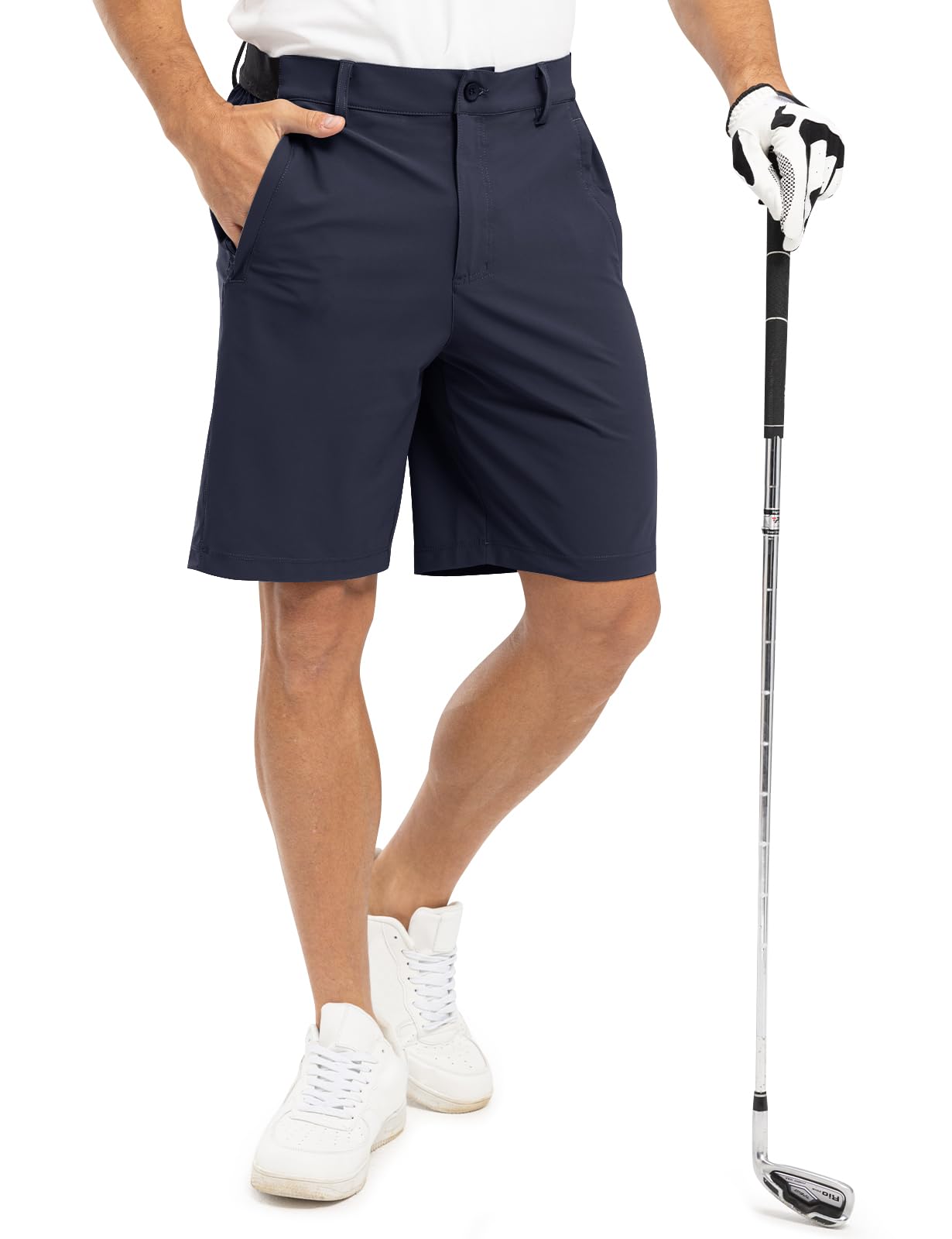 TBMPOY Men's Golf Shorts 9" Lightweight Stretch Quick Dry Dress Work Casual Flat Front Shorts with 3 Zipper Pockets Navy 34