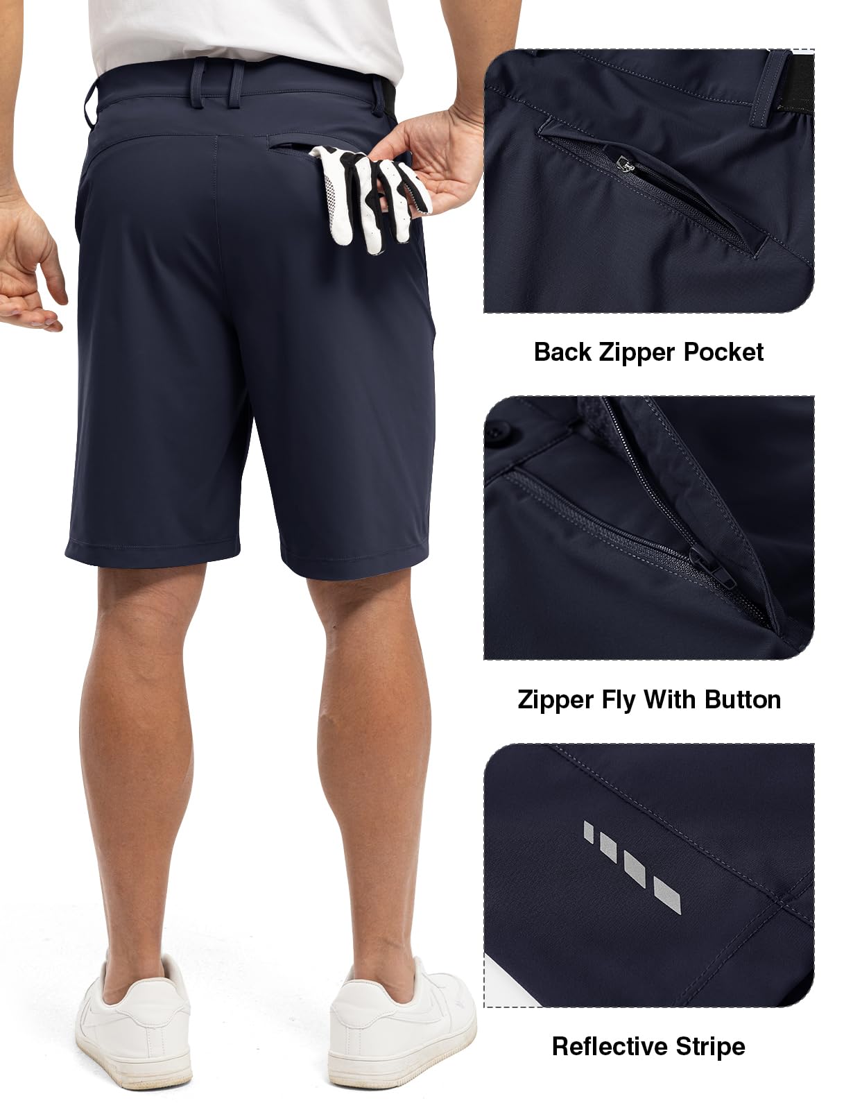 TBMPOY Men's Golf Shorts 9" Lightweight Stretch Quick Dry Dress Work Casual Flat Front Shorts with 3 Zipper Pockets Navy 34