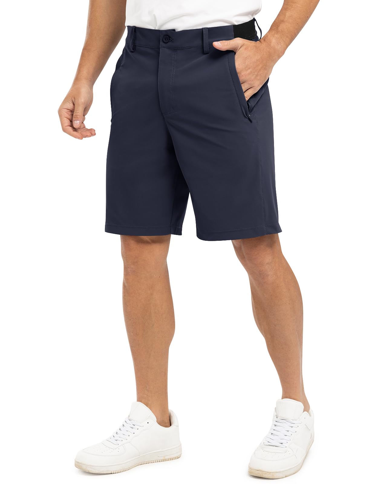 TBMPOY Men's Golf Shorts 9" Lightweight Stretch Quick Dry Dress Work Casual Flat Front Shorts with 3 Zipper Pockets Navy 34
