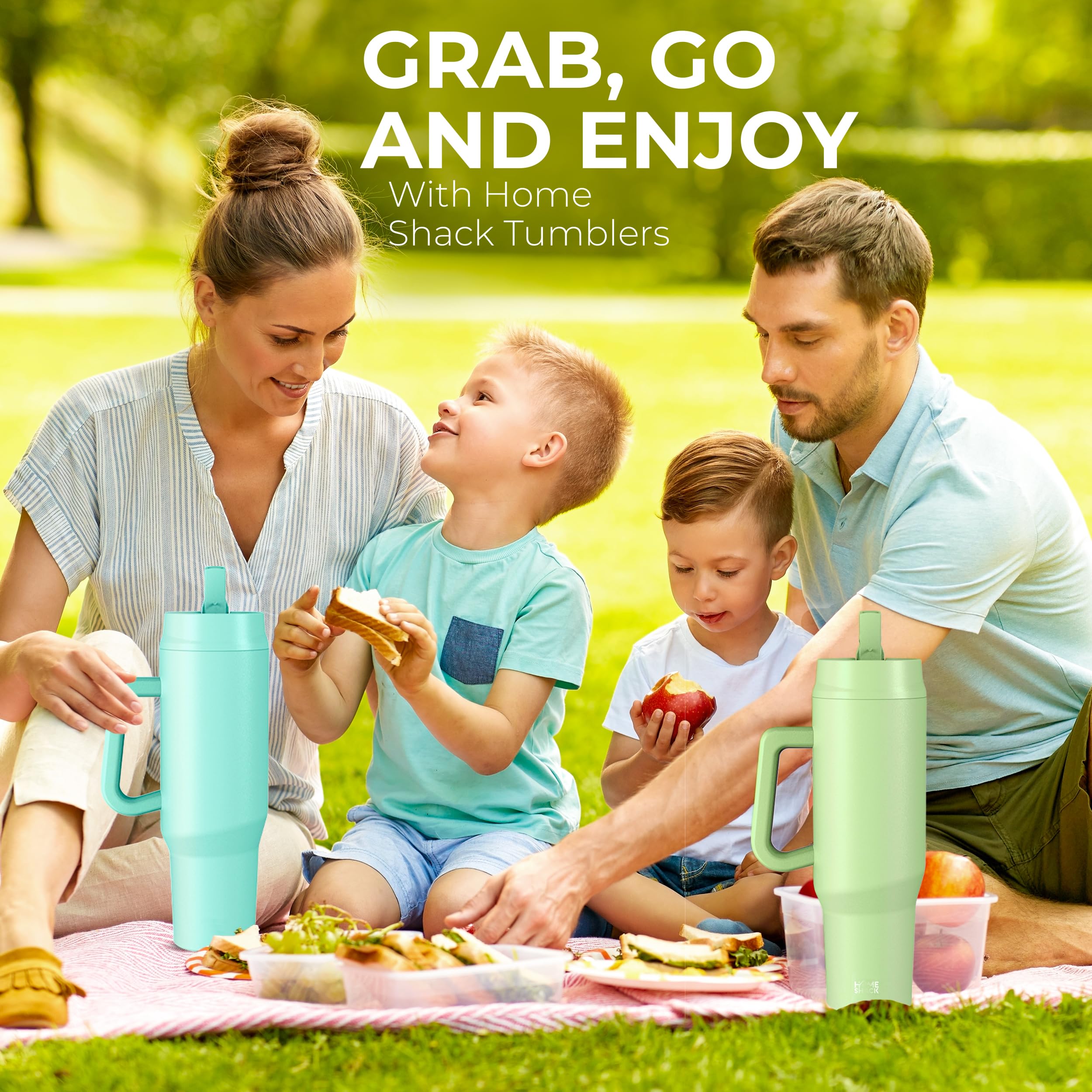 HOMESHACK 40 oz Tumbler with Handle and Foldable Straw Lid - Leakproof Insulated Stainless Steel Water Bottle - Hot & Cold Beverage Travel Mug - Reusable Iced Coffee Cup - Cupholder Friendly - Gift