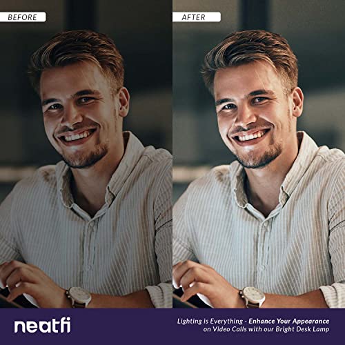 Neatfi Multi-Functional Desk Lamp, Dimmable, 3 Light Modes, 5 Brightness Levels, Zoom/Webcam Light, Touch Controls, USB/Plug Powered, Adjustable Arm (with Phone Holder and Clamp)