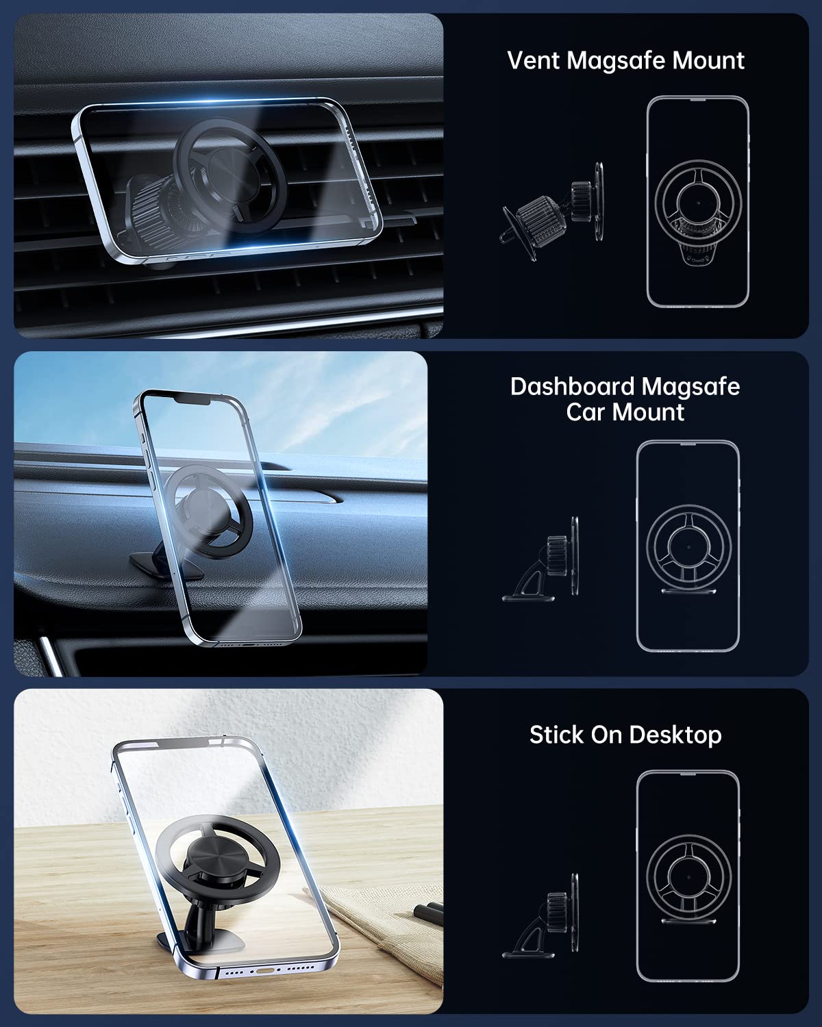 UBeesize Magnetic Car Mount Holder | 360° Rotation for iPhone 12/13/14 and More | for Air Vent & Desk & Dashboard Mount | 18 N52 Magnets for Magsafe | Safe and Easy One-Handed Operation