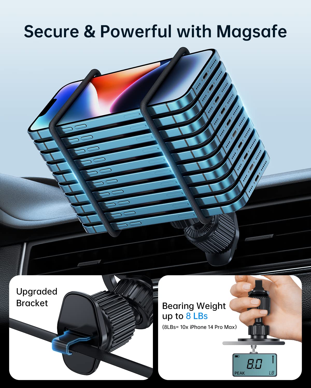 UBeesize Magnetic Car Mount Holder | 360° Rotation for iPhone 12/13/14 and More | for Air Vent & Desk & Dashboard Mount | 18 N52 Magnets for Magsafe | Safe and Easy One-Handed Operation