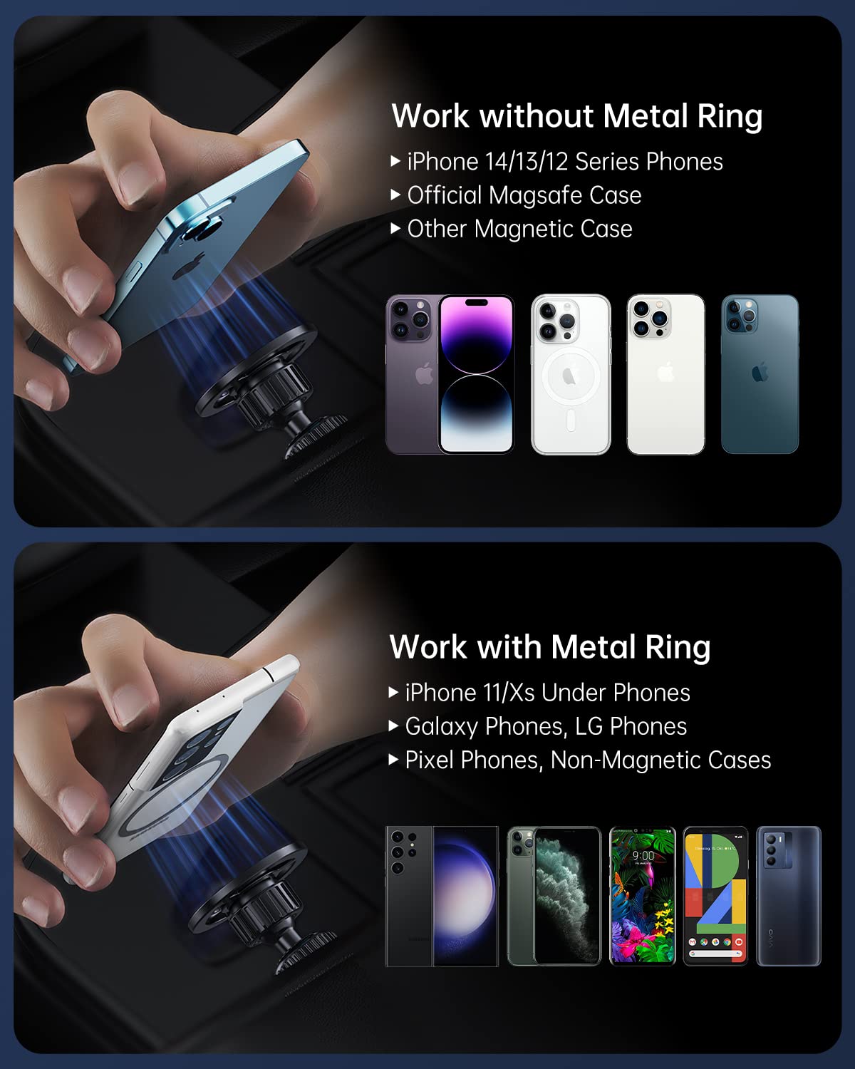 UBeesize Magnetic Car Mount Holder | 360° Rotation for iPhone 12/13/14 and More | for Air Vent & Desk & Dashboard Mount | 18 N52 Magnets for Magsafe | Safe and Easy One-Handed Operation
