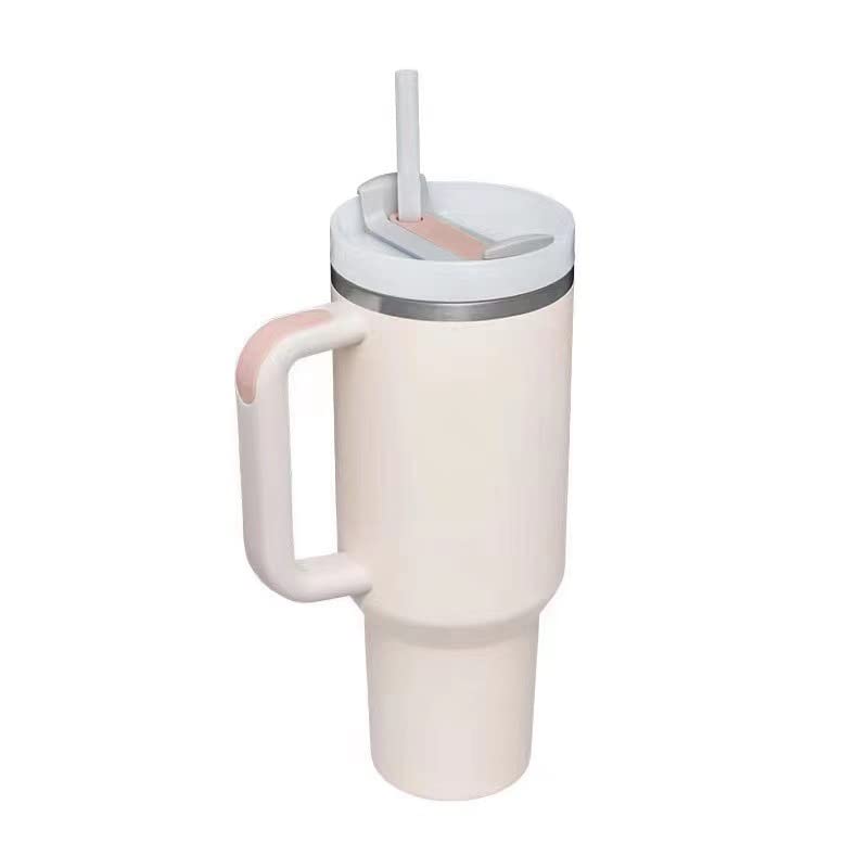 RaepperHan 40oz Car Travel Mug With Handle And Straw Lid | Stainless Steel Insulated Mug | Hot & Cold Drink Mug, Fitness & Sports Mug (White),RZSB01