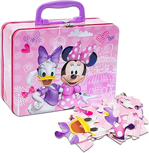 Disney Minnie Mouse Backpack and Lunch Box Bundle Set for Preschool Toddlers ~ Deluxe 11" Minnie Mouse Mini Backpack, Minnie Lunch Tin with 24 Pc Puzzle, Stickers (Minnie Mouse School Supplies)