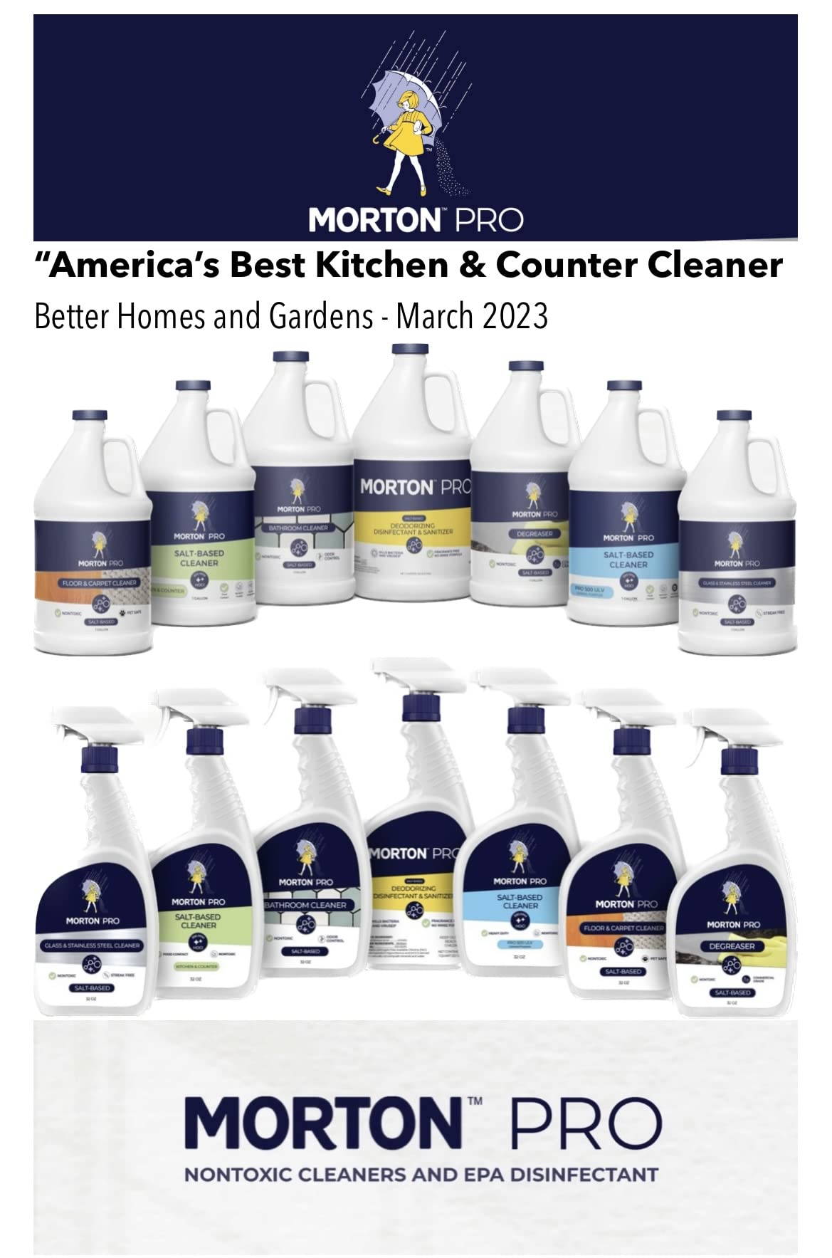 Morton PRO NON-TOXIC DEGREASER, Salt-Based and Non-Hazardous, commercial grade to clean tough grease and grime, Food Contact Surface Safe, Dye-free, odor control with a fresh lemon scent