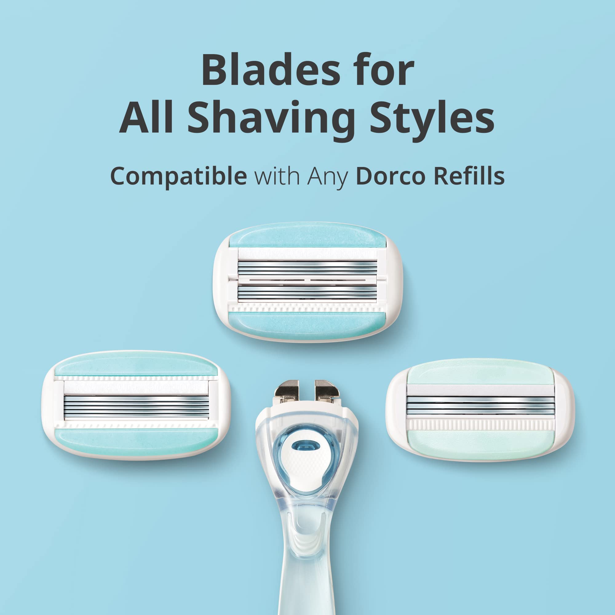 Dorco EVE6 Razors for Extra Smooth Shaving | 1 Razor Handle & 2 Blade Refills | 6 Curved Blades with Flexible Aloe Vera Moisture Bar | Interchangeable Cartridges for Sensitive Skin