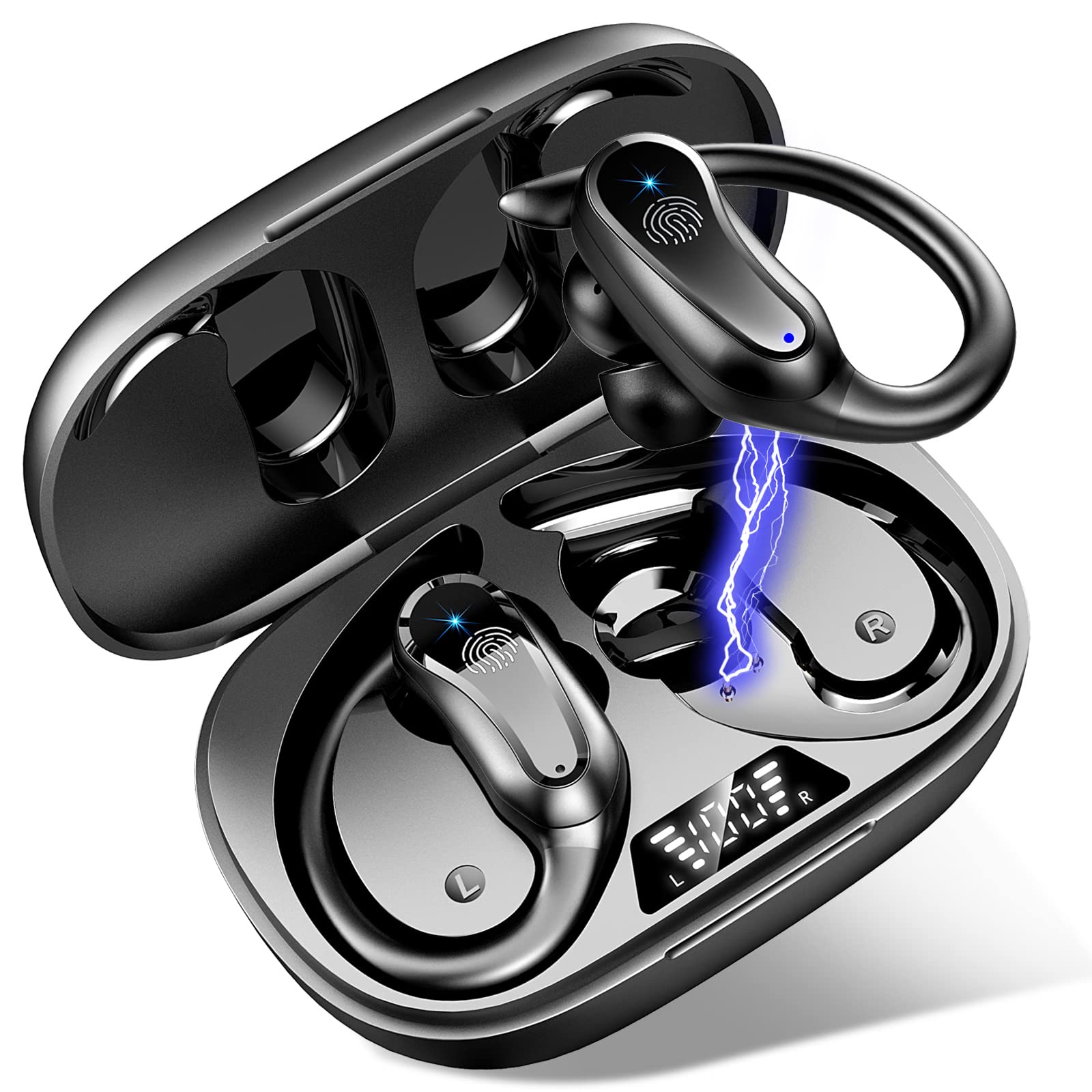 for OnePlus 9 Bluetooth 5.1 Headphones with Dual LED Digital Display 42Hrs Playtime, IP7 Waterproof Running Headphones with Earhooks & Mic