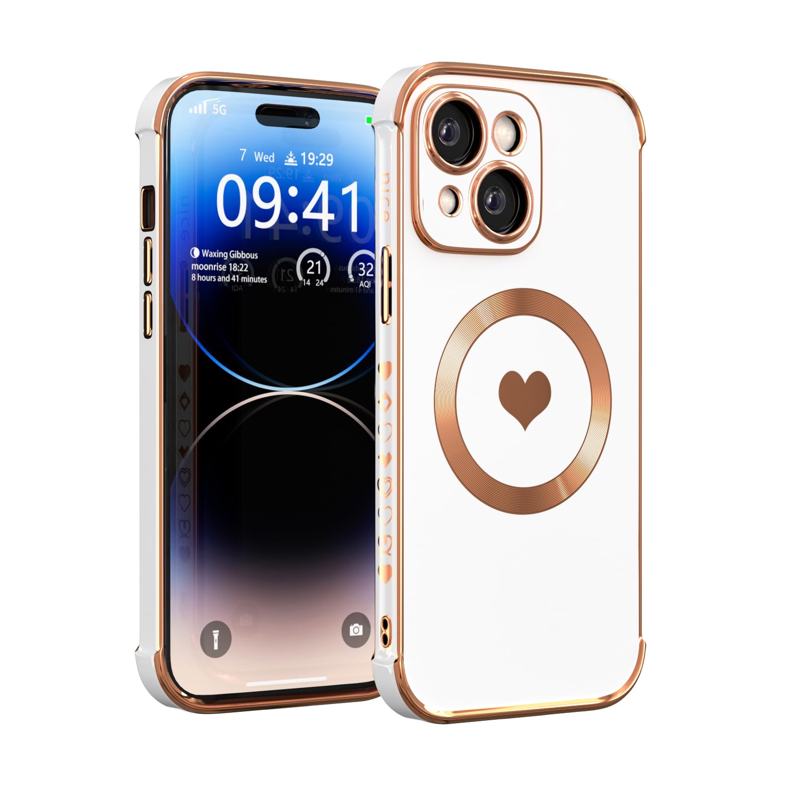 Rxuiael Magnetic Case for iPhone 13 Case for Women Girls Female [Compatible with MagSafe] Soft Luxury Love iPhone 13 Phone Case [ Four Raised Bumper Shockproof] 13 Cove White