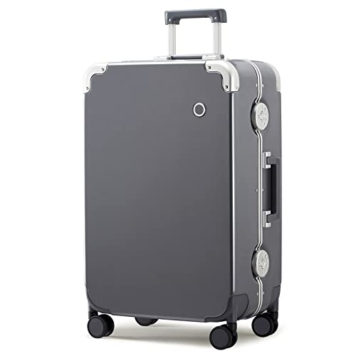mixi Luggage Suitcase with Spinner Wheels, Upgrade Aluminum Frame PC Hardside Rolling Travel Suitcase with TSA Lock, 24'' Checked-in Trolley, Rock Gray