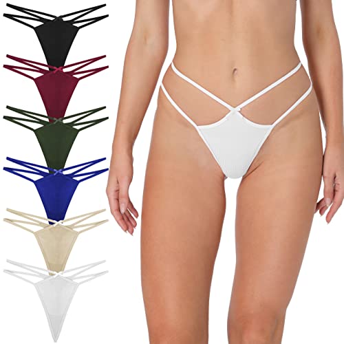 PSEFNAGX Sexy Thongs for Women Varity of T-Backs Sexy Underwear 6 Pcs of G Strings Cotton Undies Panties Tanga 3XLarge