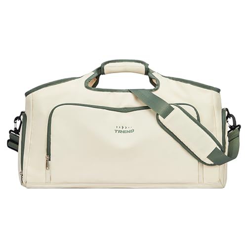 Gym Bag Weekender Bag for Women Travel Bag Duffel Bags for Traveling Carry On Bag Large Sports Yoga Mat Bag Shoulder Bag Overnight Workout Bag with Shoe Compartment Wet Pocket for Men(Beige)