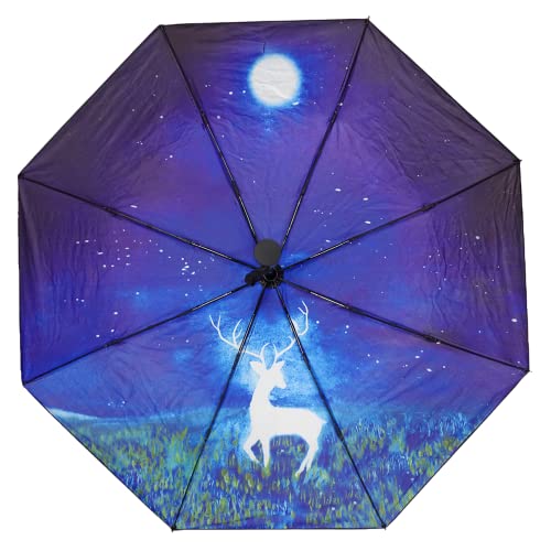 LLanxiry Umbrella Small Compact Travel Umbrellas for Rain Mini Folding Portable Automatic Open/Close Umbrella for Man/Women (elk starry sky)