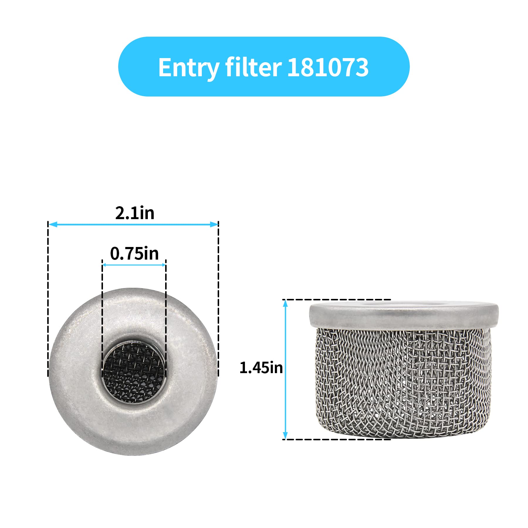 Homhelar 181073 or 181-073 Inlet Strainer Screen Filter with 1/2" NPT Thread Stainless Steel for Airless Paint Sprayer 455 495 Ultra 500 Ultra Max 695