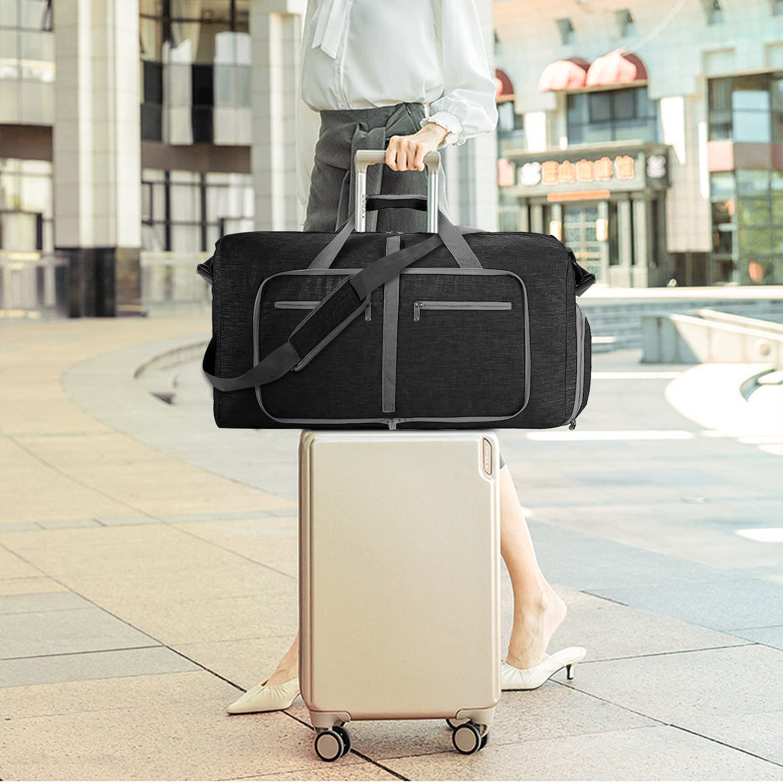 LE FUTUR 115L Foldable Travel Duffle Bag,Foldable Travel Bag with Shoes Compartment Lightweight and Packable Duffel Bag for Easy Storage Ideal for Convenient Travel (travel duffels)