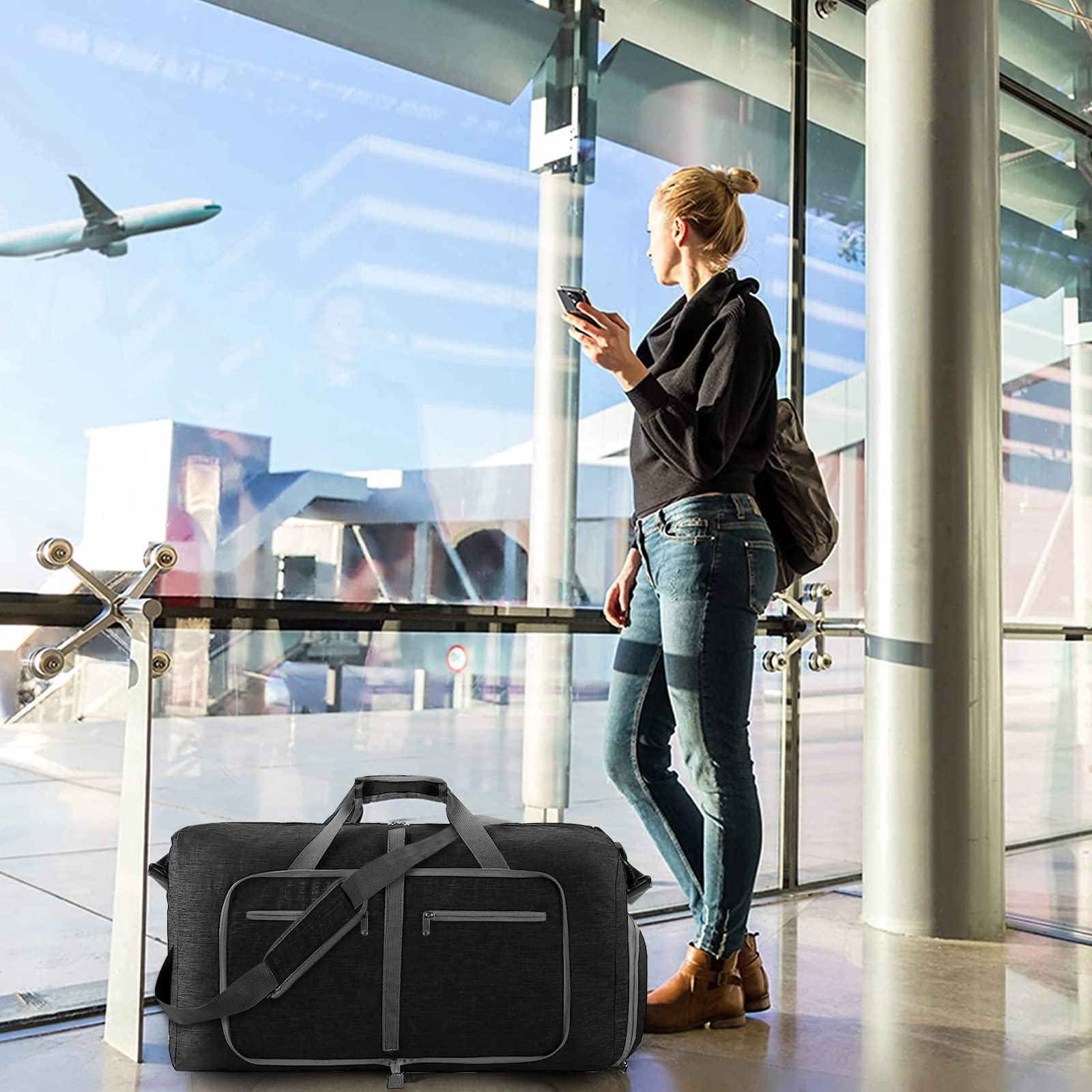 LE FUTUR 115L Foldable Travel Duffle Bag,Foldable Travel Bag with Shoes Compartment Lightweight and Packable Duffel Bag for Easy Storage Ideal for Convenient Travel (travel duffels)