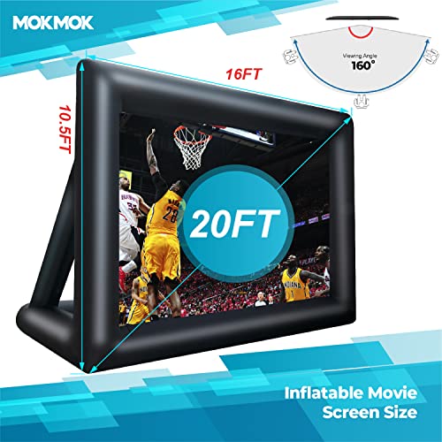 Mokmok 20ft Front and Rear Projection Inflatable Projection Screen,with Air Blower and Storage Bag, Blow Up Movie Screen for Backyard Outdoor Movie Night Barbecue Pool Party, Easy Setup