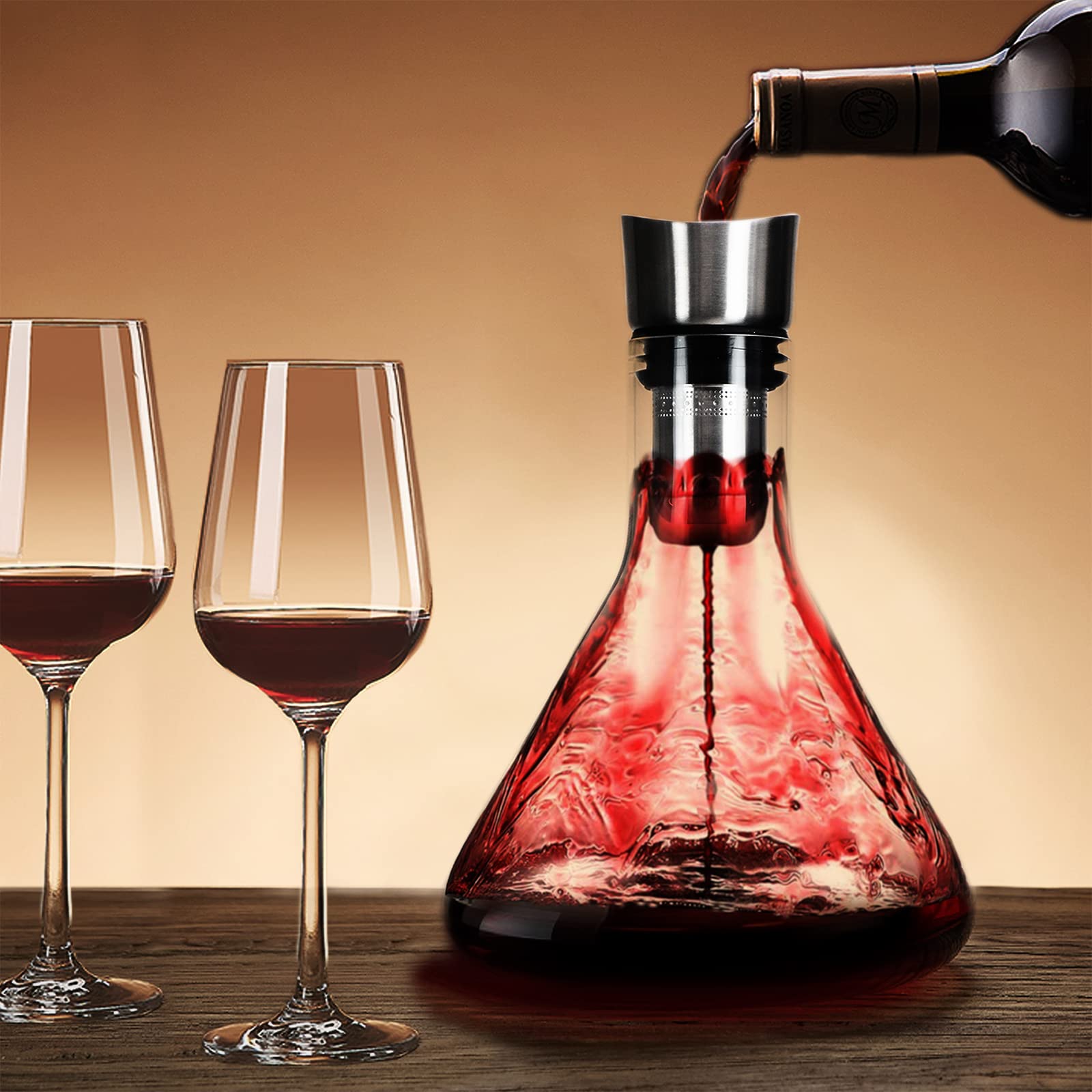 Wine Decanter Red Wine Decanter Wine Decanter With Aerator, High Borosilcate Glass Mateial,Red Wine Decanters And Carafes with Built In Aerator,Wine Gift, 1500ml/50.7oz (full capacity)
