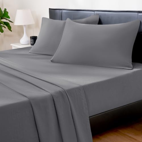CHUN YI Bed Sheets Twin Size, 3 Piece Sheet Set, Fitted Sheet and Pillowcase Set, Twin Sheets Deep Pocket, Super Soft Breathable Cooling Sheets Hotel Luxury Sheets Easy Care (Grey)