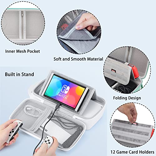 Green Cat Paw Carrying Storage Case for Nintendo Switch/Switch OLED Model, Portable Travel All Protective Hard Messenger Bag Soft Lining for Switch Console, Pro Controller, Accessories.