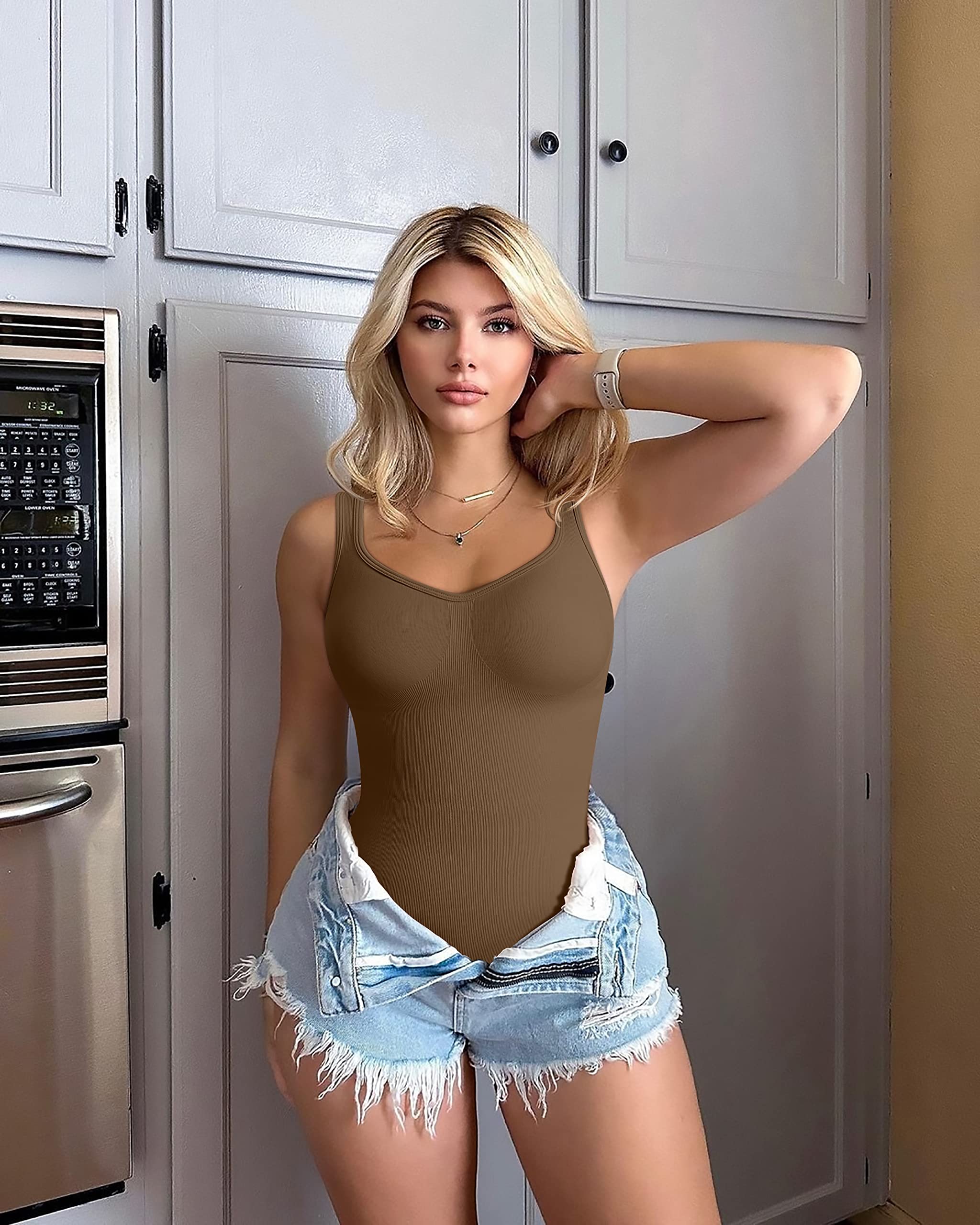 OQQ Women's 3 Piece Bodysuits Sexy Ribbed Sleeveless Shapewear Tank Tops 2025 Summer Leotard Black Coffee White