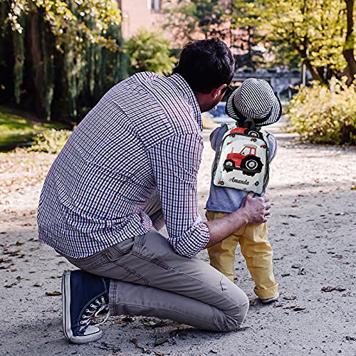Personalized Red Black Tractor Pattern School Backpack with Name Preschool Bag for Children Kids