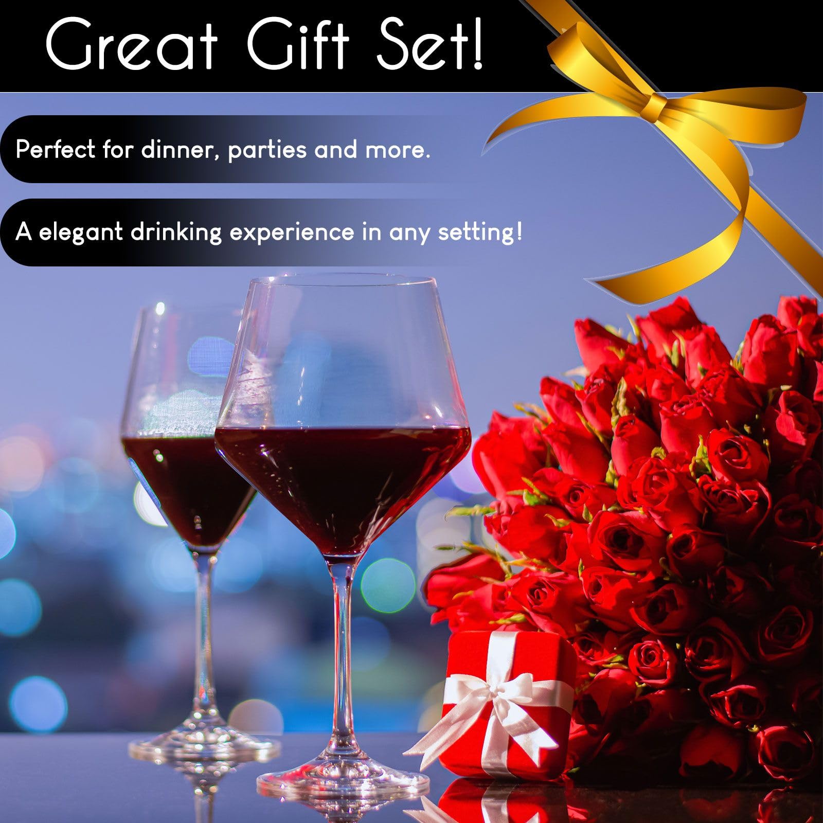 Mainstream Source White and Red Wine Glasses, Modern Renaissance Collection – Contemporary European Style Crystal Wine Glasses for Red Wine & White Wine (2 of Each, 4 Total)