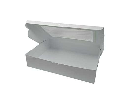 Great Credentials Large White Bakery Cake Box, Clear Cellophane Window, Premium Quality Paperboard 19” x 14” x 4” Pack of 10