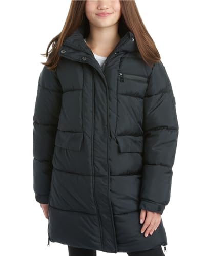 DKNY Girls’ Winter Jacket – Full Length Heavyweight Quilted Puffer Parka – Insulated Water Resistant Coat for Girls (7-16), Size 10-12, Raven Black