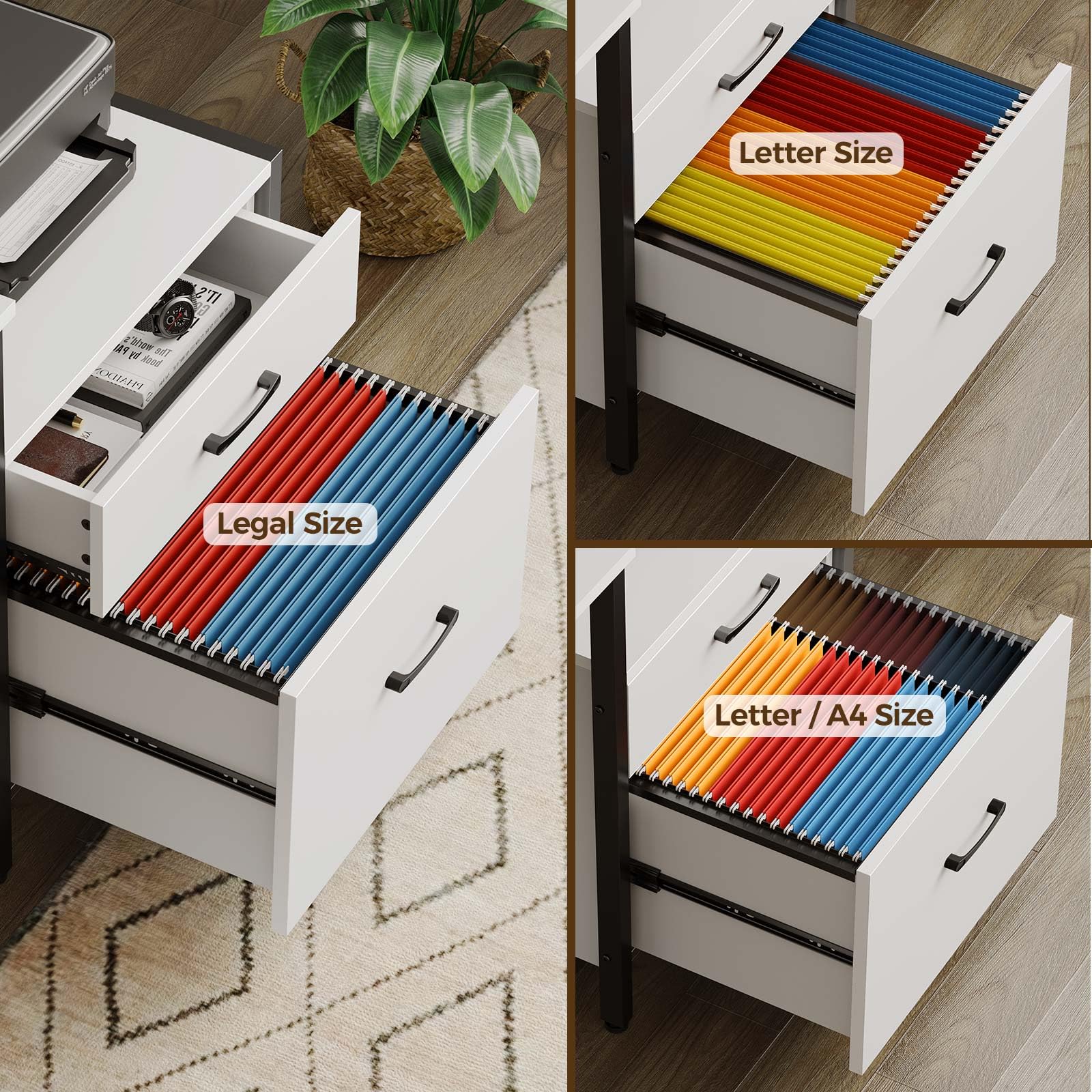 Rolanstar Computer Desk 59" with File Drawer, Gaming Desk with LED Light & Power Outlets, Home Office Desk with File Cabinet & Storage Shelves, with Monitor Stand & Keyboard Tray, White