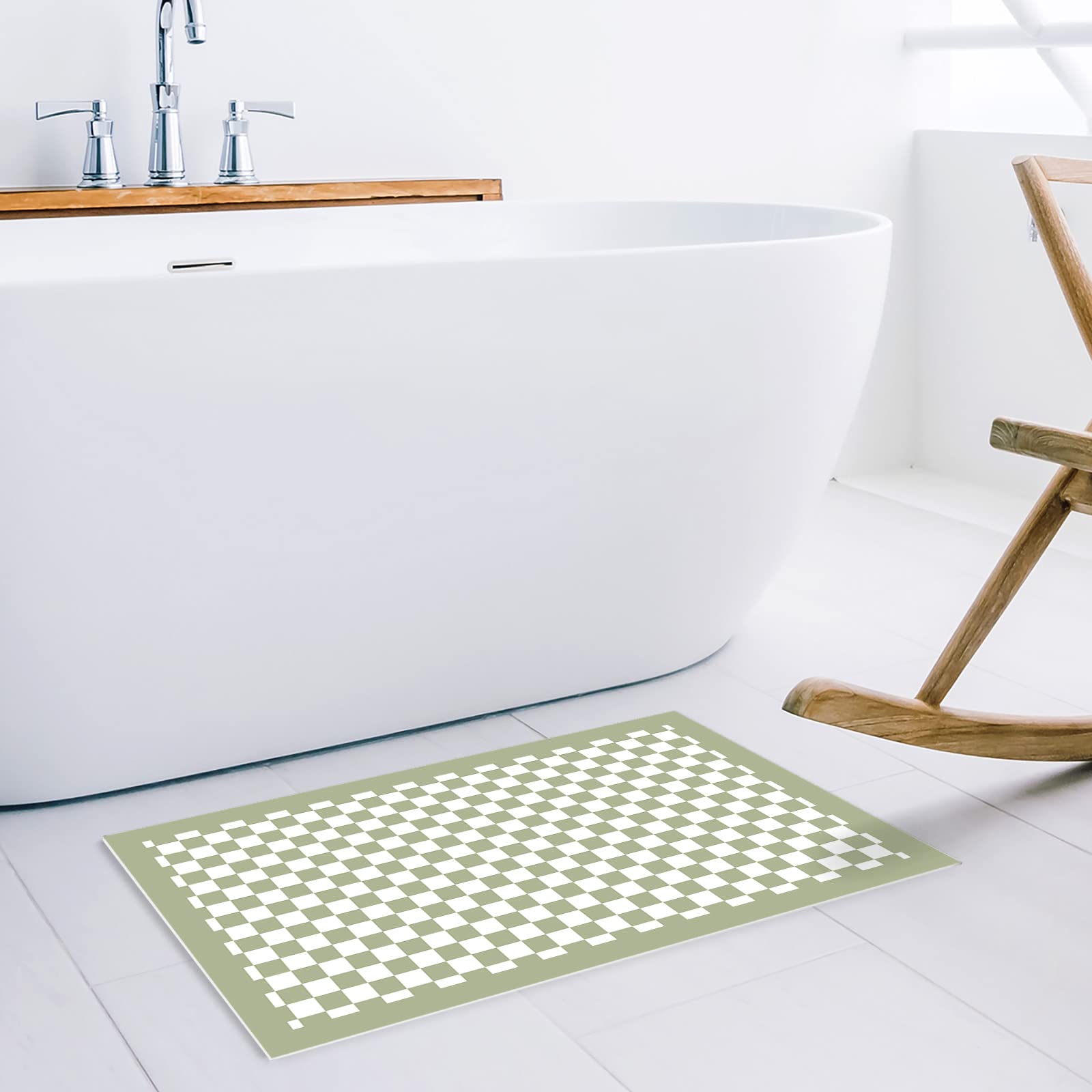 Homechoid Sage Green Plaid Front Door Mat for Indoor Entrance Country French Rustic Buffalo Check Absorbent Doormat for Bathroom/Garage/Kitchen/Entry/Back, Washable, 18x30 Inche