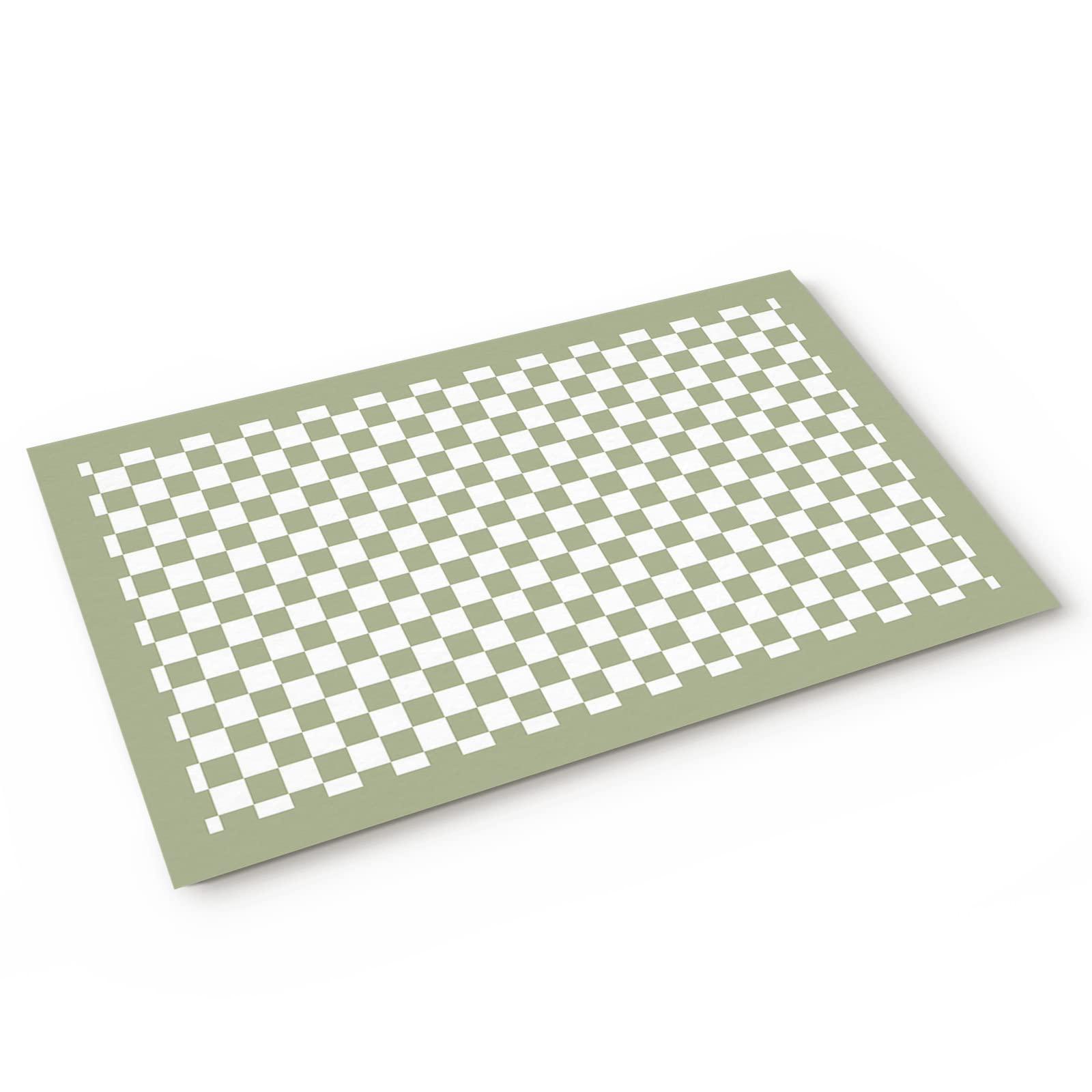 Homechoid Sage Green Plaid Front Door Mat for Indoor Entrance Country French Rustic Buffalo Check Absorbent Doormat for Bathroom/Garage/Kitchen/Entry/Back, Washable, 18x30 Inche