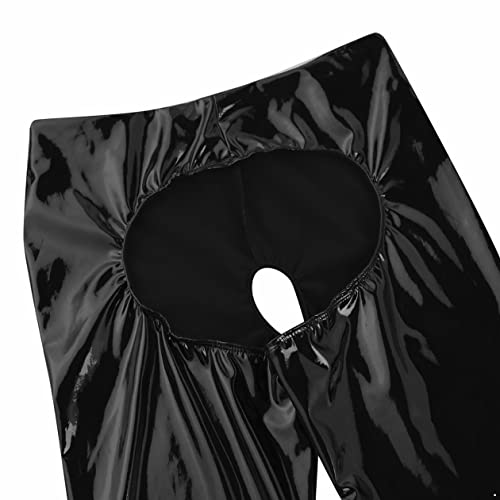 Huimingda Women's Shiny Leather Pants Open Crotch and Open Butt Leggings Trousers Club Pole Dance Wear Black 3X-Large