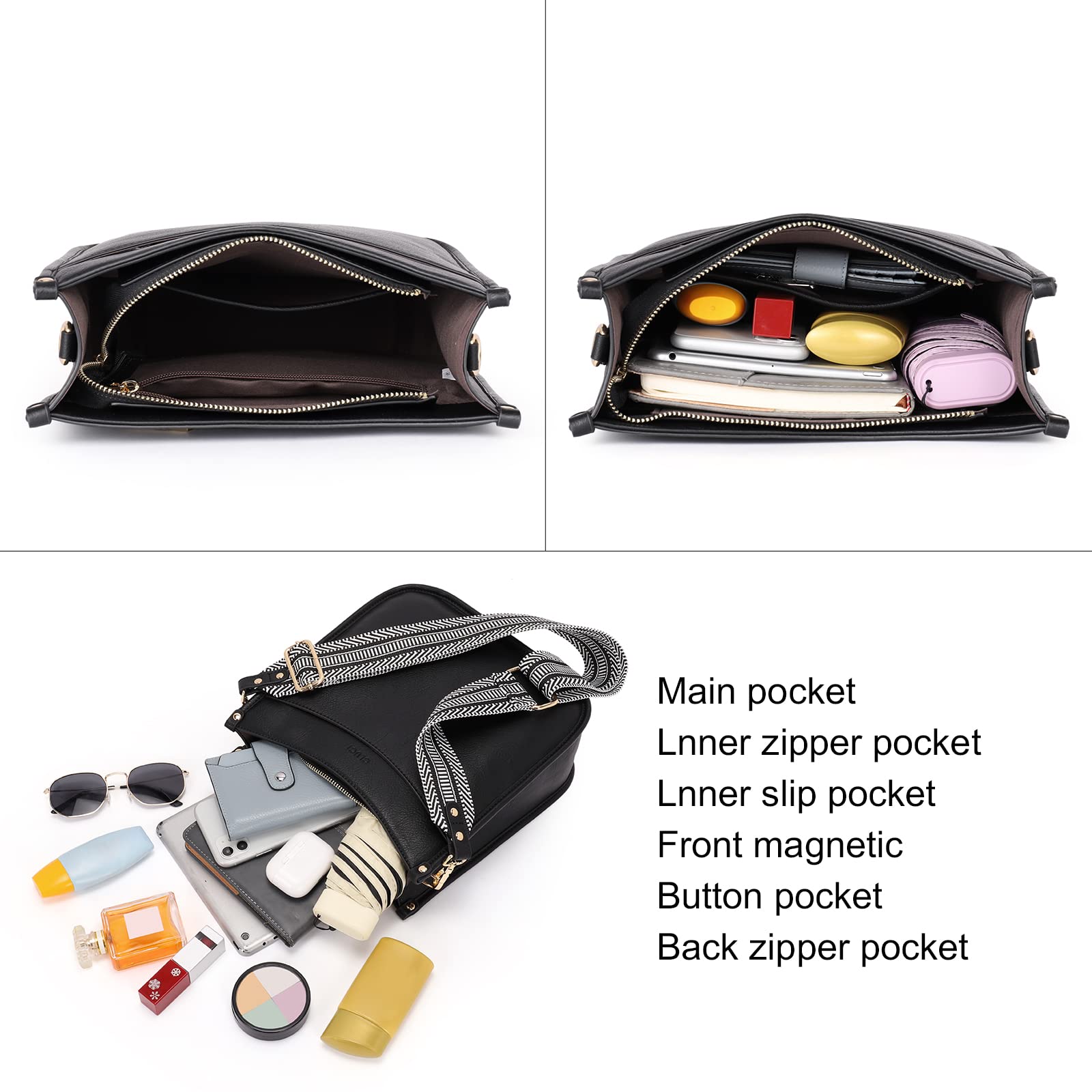 CLUCI Crossbody Bag Purse for Women 2Pcs Leather Hobo Handbag Wallet Set With 2Adjustable Guitar Strap Shoulder Handbag