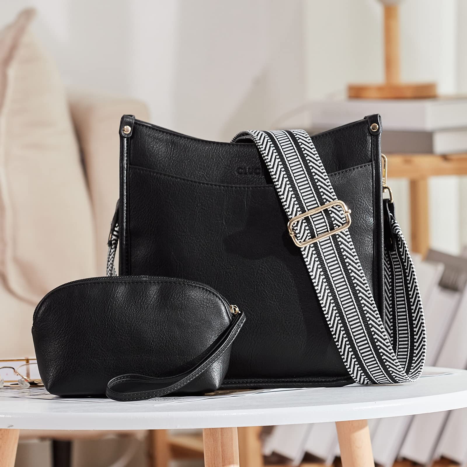 CLUCI Crossbody Bag Purse for Women 2Pcs Leather Hobo Handbag Wallet Set With 2Adjustable Guitar Strap Shoulder Handbag