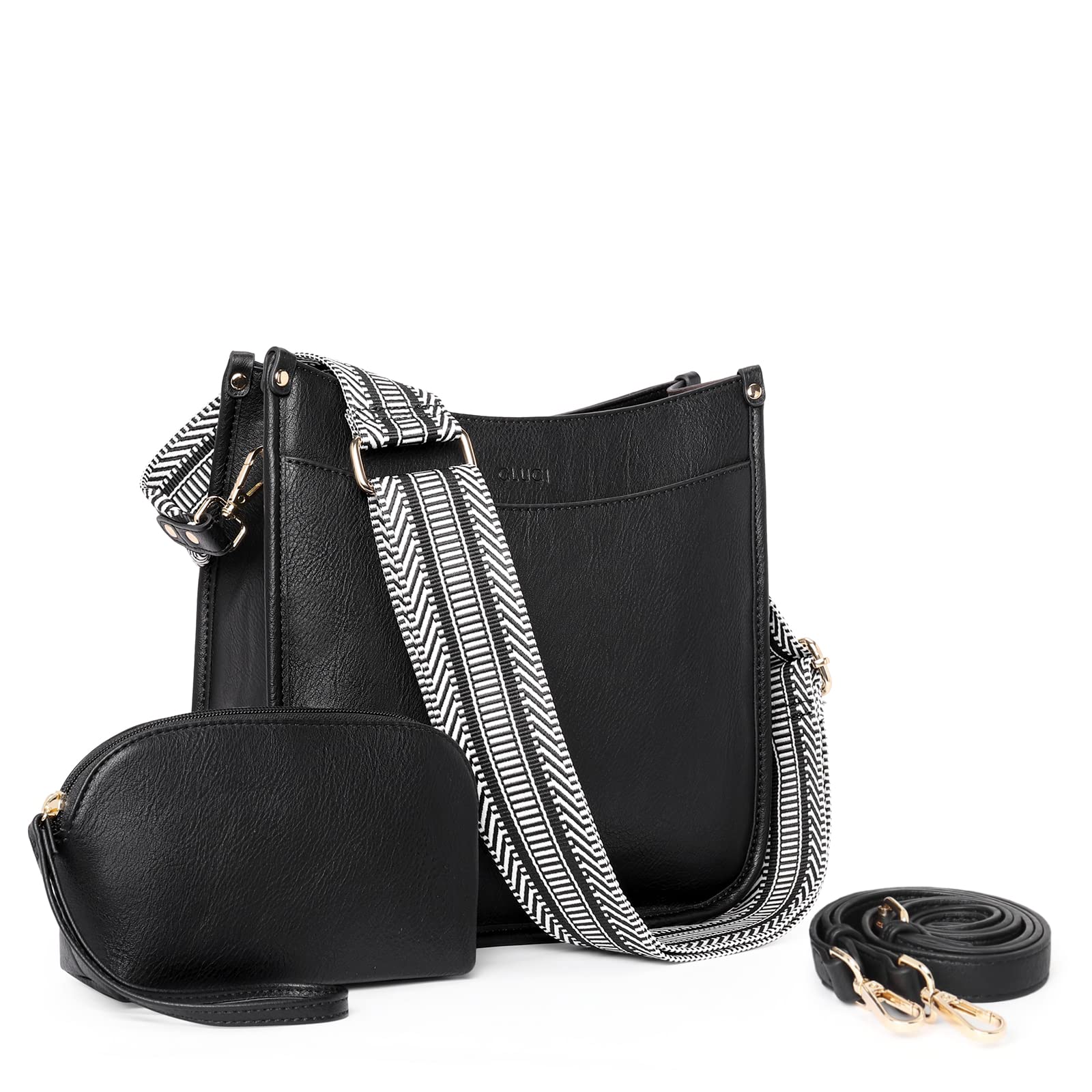 CLUCI Crossbody Bag Purse for Women 2Pcs Leather Hobo Handbag Wallet Set With 2Adjustable Guitar Strap Shoulder Handbag