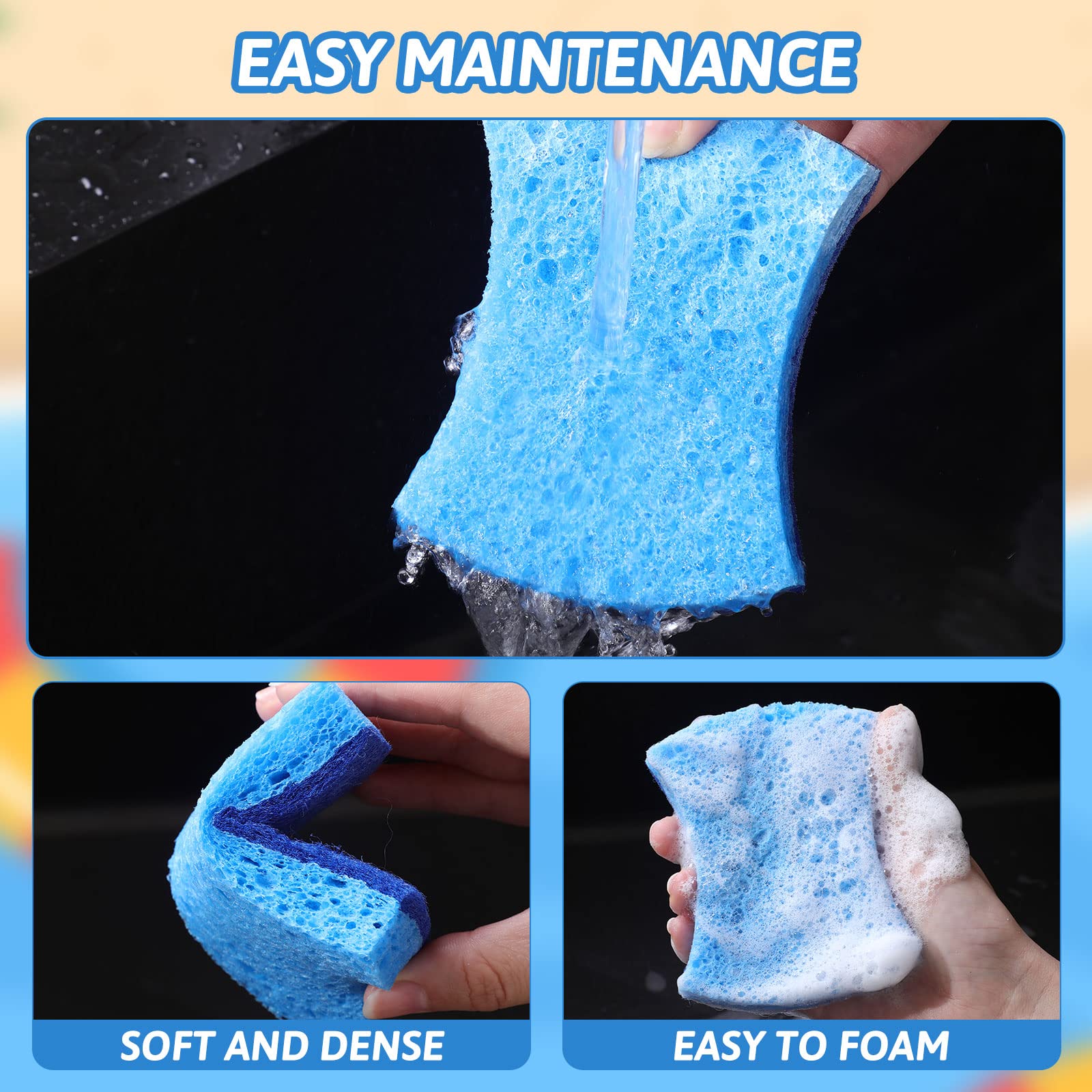 Rtteri 50 Pcs Dish Sponges Kitchen Sponges for Dishes Non Scratch Dish Sponge Dishwashing Sponge Dish Scrubber Scrub Sponge Household Cleaning Sponges for Kitchen Bathroom Car Essentials Supplies