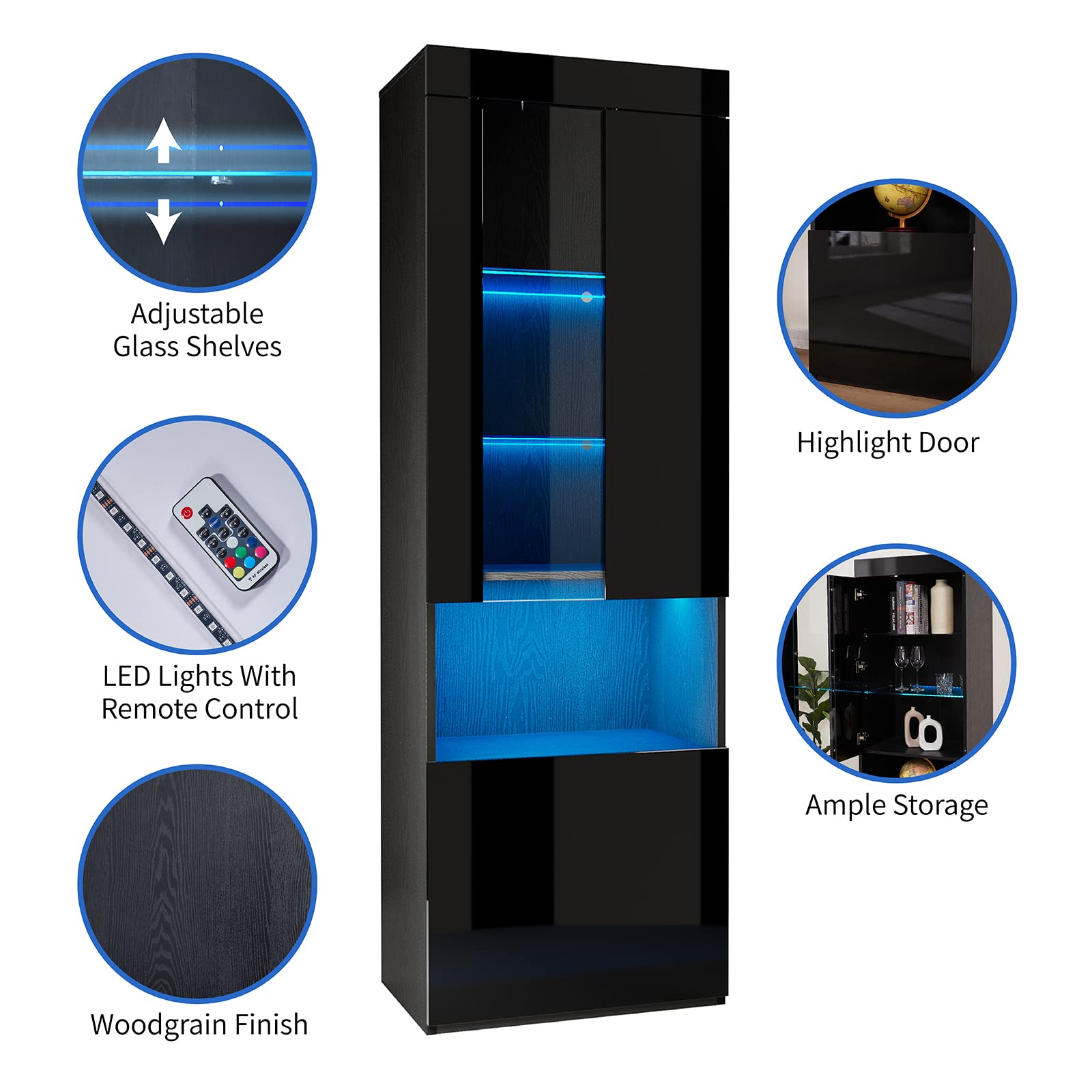 AMERLIFE Fireplace Entertainment Center Set, Includes 70" Fireplace TV Stand & 2 LED Highgloss Bookcases, Modern Storage Cabinets for TVs up to 80", Black